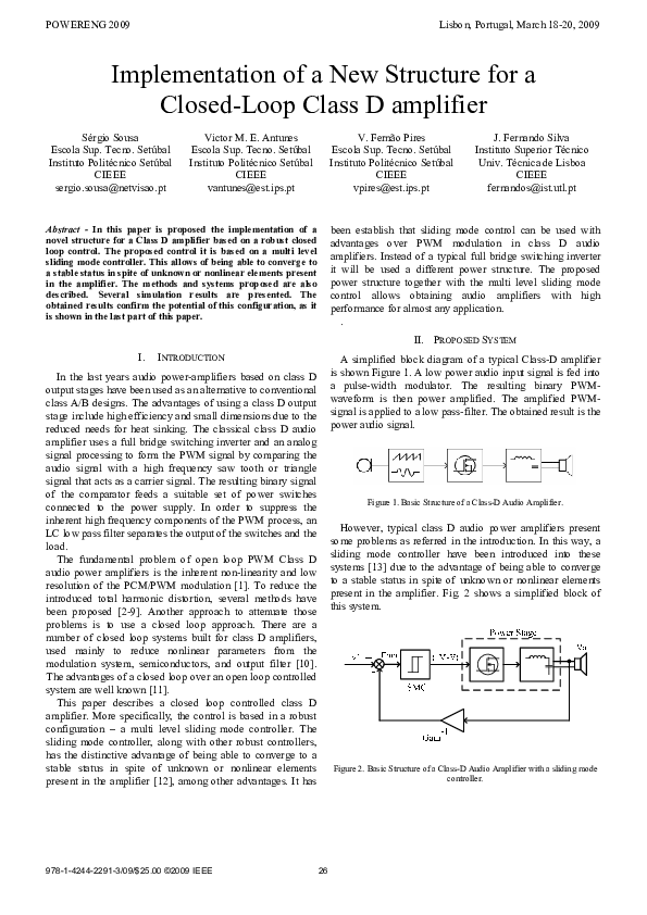 (PDF) Implementation of a new structure for a closed-loop Class D amplifier