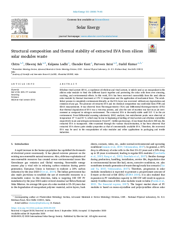(PDF) Structural composition and thermal stability of extracted EVA ...