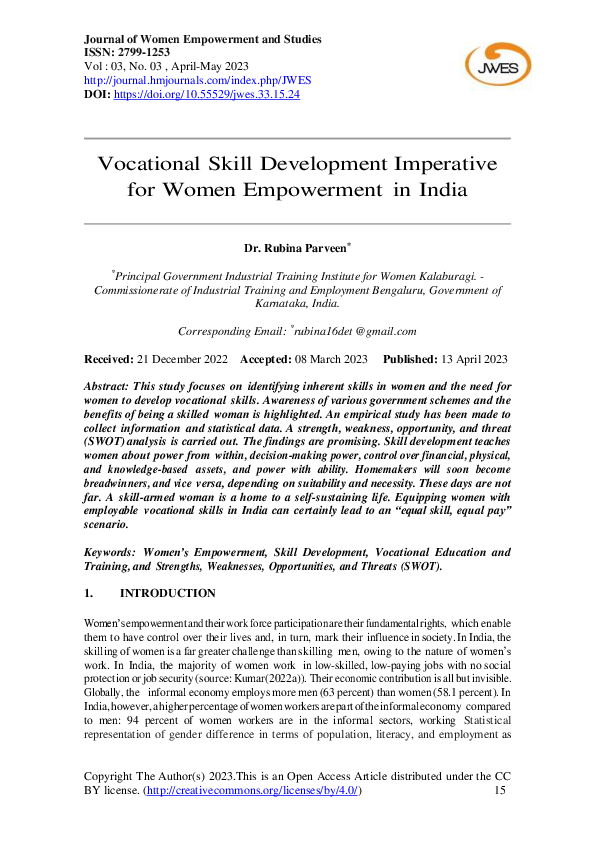 (PDF) Vocational Skill Development Imperative for Women Empowerment in ...