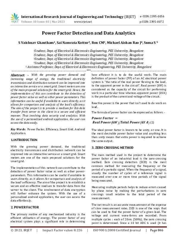 (PDF) Power Factor Detection and Data Analytics