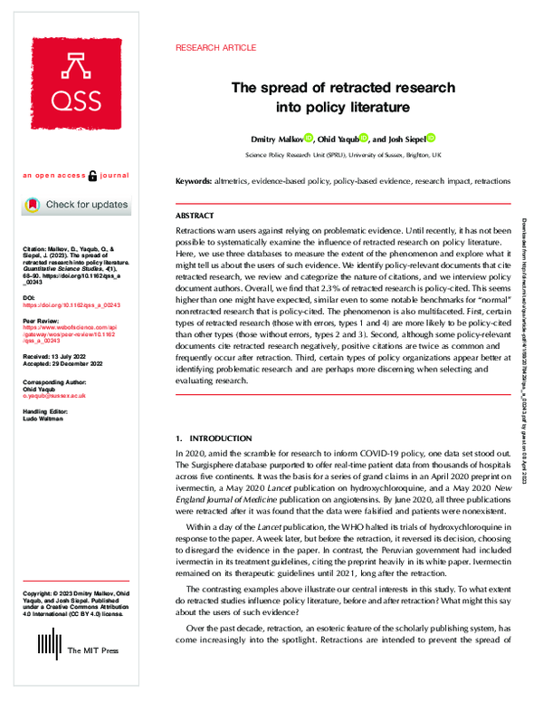 (PDF) The spread of retracted research into policy literature