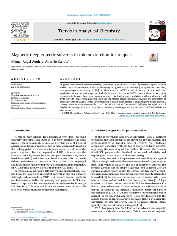 (PDF) Magnetic deep eutectic solvents in microextraction techniques