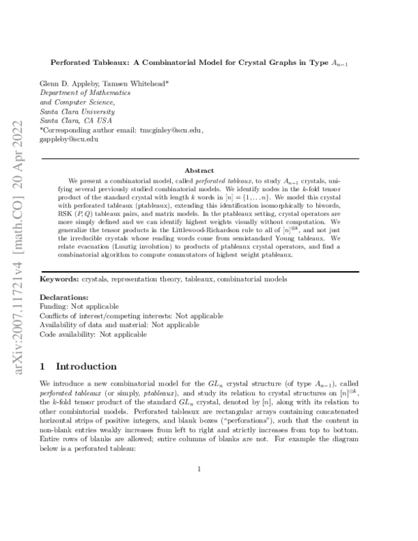 (PDF) Perforated Tableaux: A Combinatorial Model for Crystal Graphs in ...