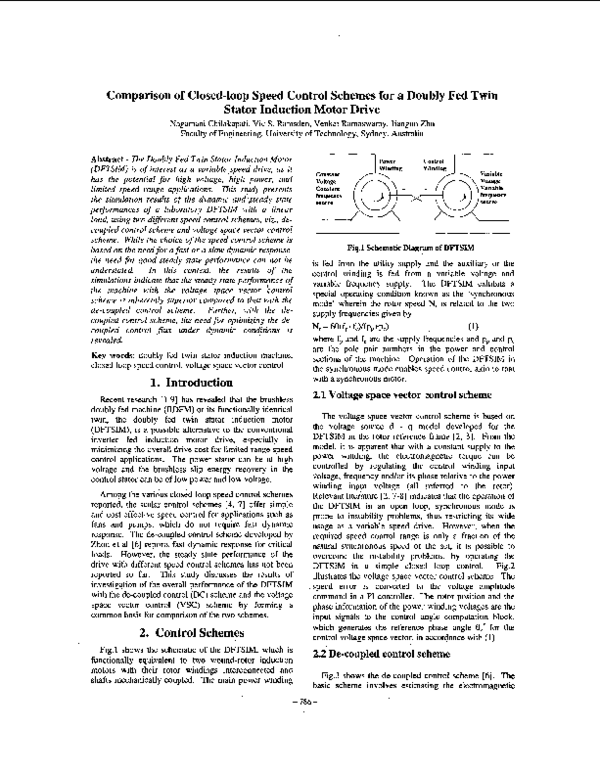 Pdf Comparison Of Closed Loop Speed Control Schemes For A Doubly Fed Twin Stator Induction