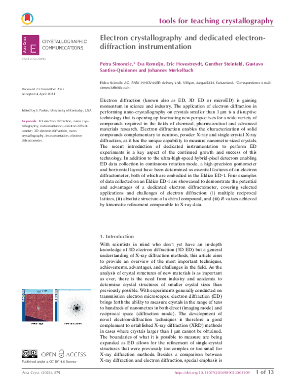 (PDF) Electron crystallography and dedicated electron-diffraction instrumentation