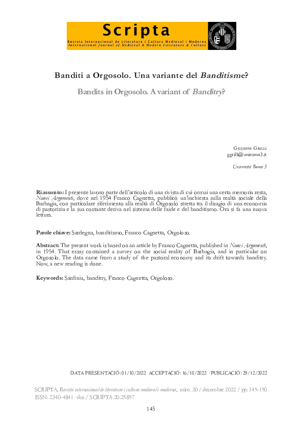 (PDF) Banditi a Orgosolo. Una variante del Banditisme?