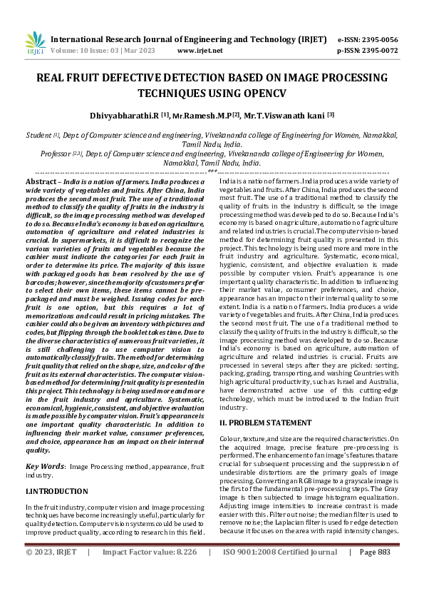 Pdf Real Fruit Defective Detection Based On Image Processing Techniques Using Opencv 