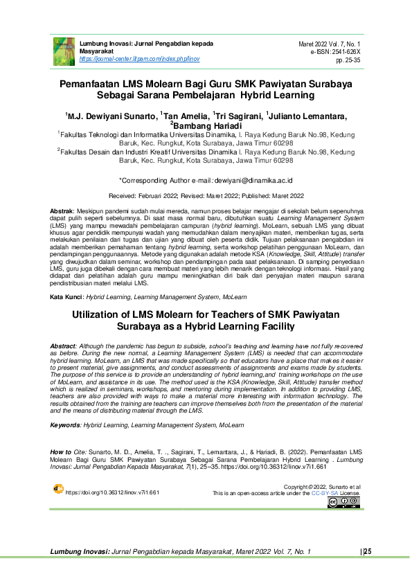 (PDF) Pemanfaatan LMS Molearn Bagi Guru SMK Pawiyatan Surabaya Sebagai ...