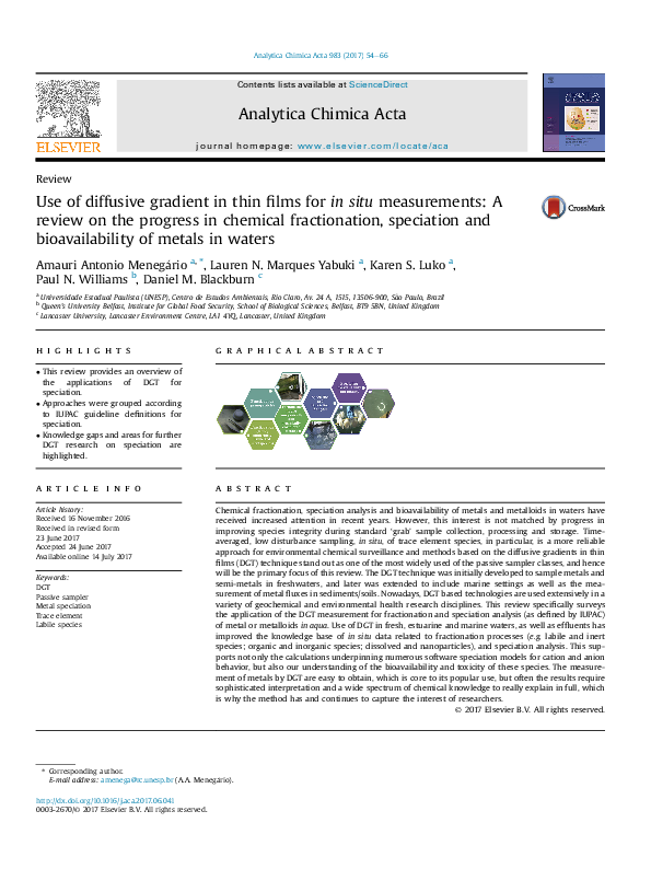 (PDF) Use of diffusive gradient in thin films for in situ measurements ...