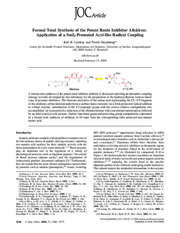 (PDF) Formal Total Synthesis of the Potent Renin Inhibitor Aliskiren ...