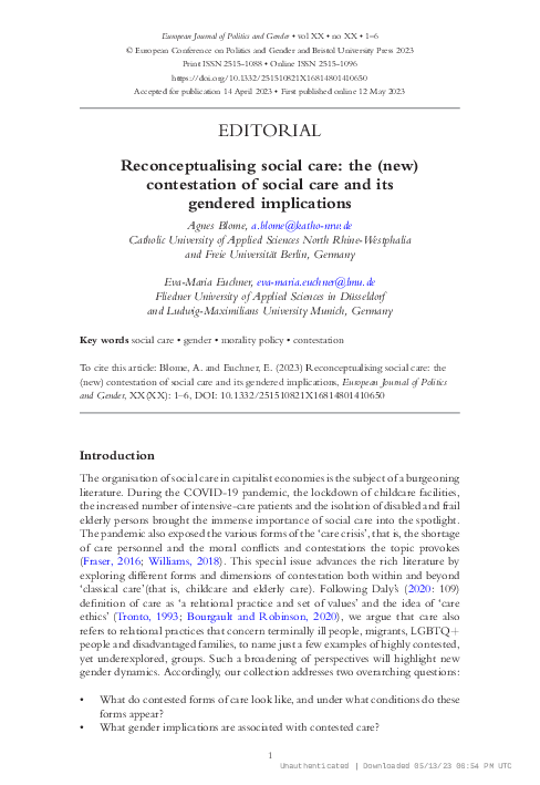 (PDF) Reconceptualising social care: the (new) contestation of social ...