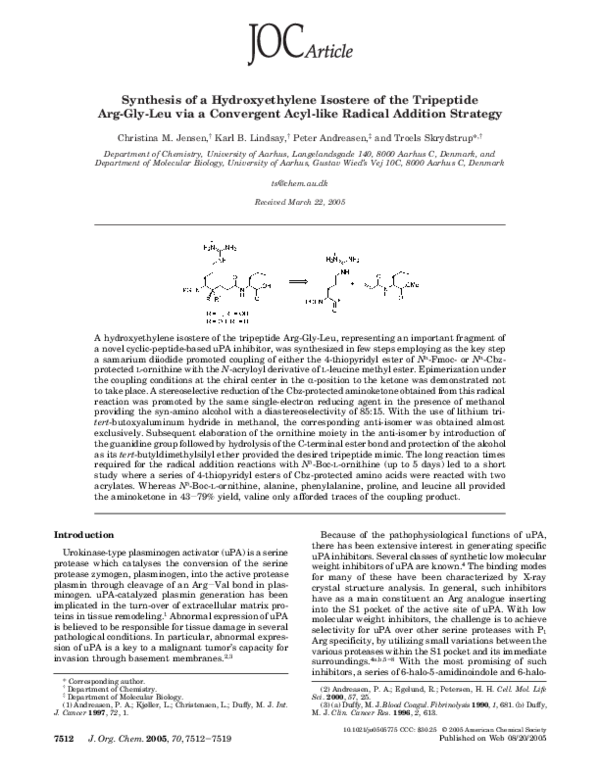 (PDF) Synthesis of a Hydroxyethylene Isostere of the Tripeptide Arg-Gly ...