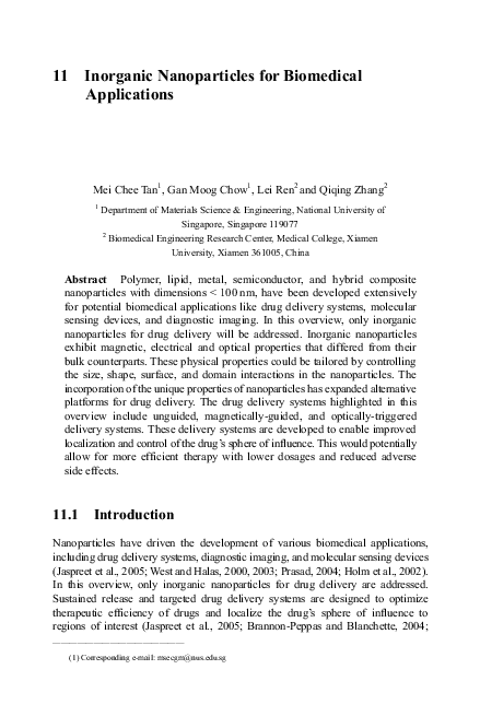 (PDF) Inorganic Nanoparticles for Biomedical Applications