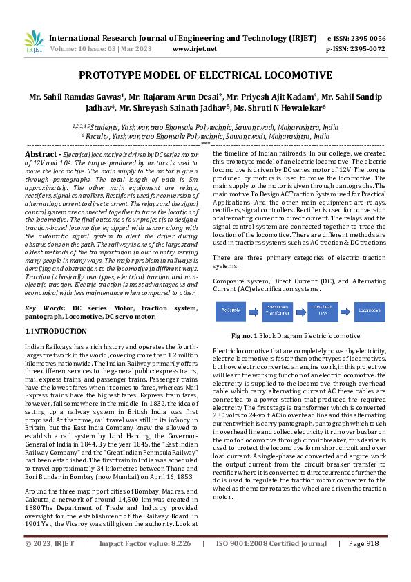 (PDF) PROTOTYPE MODEL OF ELECTRICAL LOCOMOTIVE