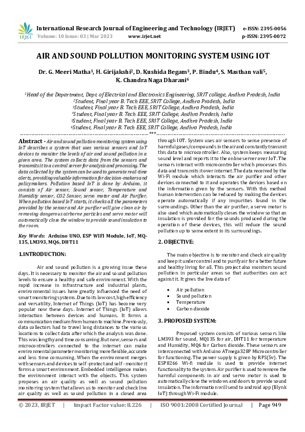 Pdf Air And Sound Pollution Monitoring System Using Iot