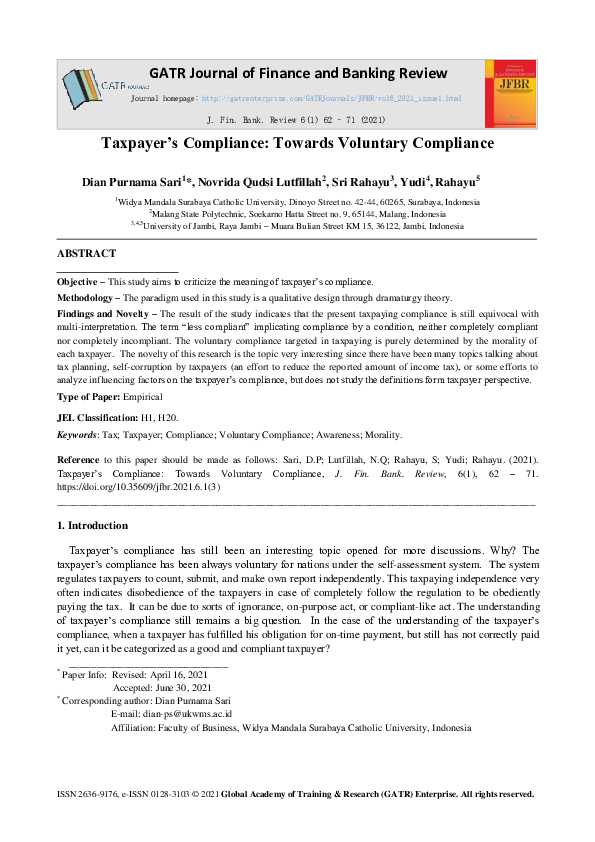 (PDF) Taxpayer's Compliance: Towards Voluntary Compliance