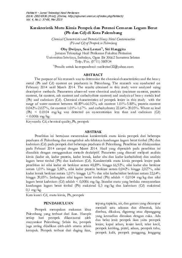 (PDF) FishtecH-Jurnal Teknologi Hasil Perikanan Karakteristik Mutu ...