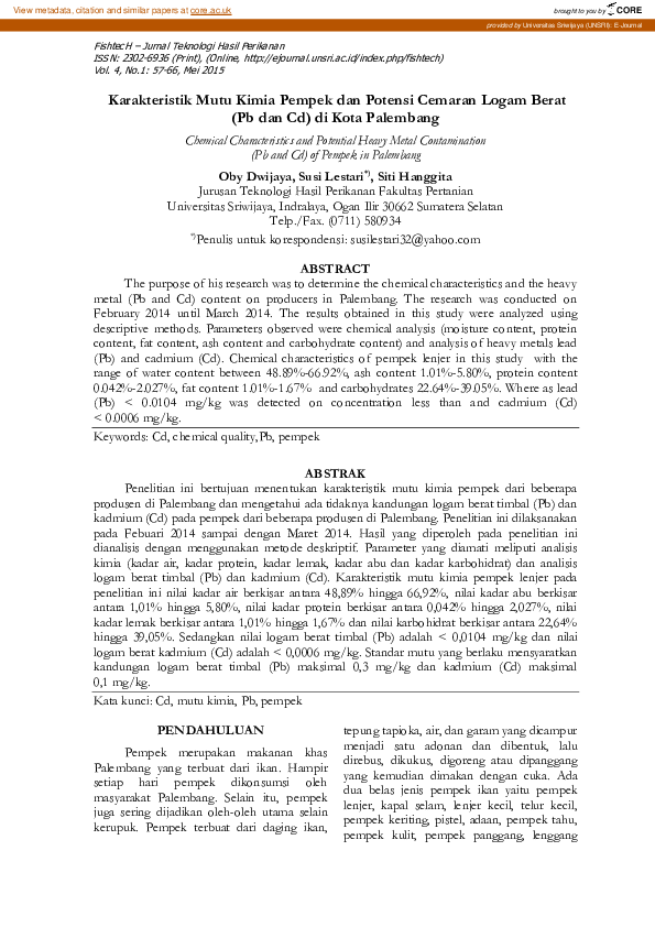 (PDF) Karakteristik Mutu Kimia Pempek dan Potensi Cemaran Logam Berat ...