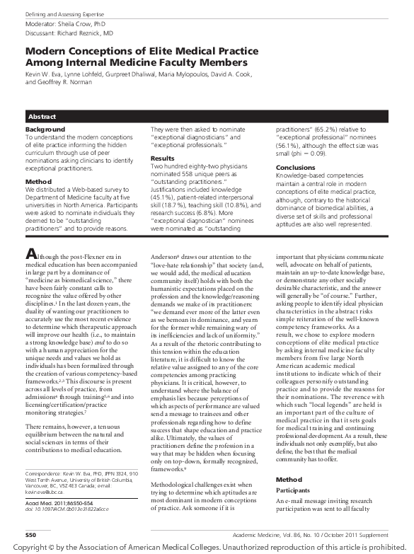 (PDF) Modern Conceptions of Elite Medical Practice Among Internal ...