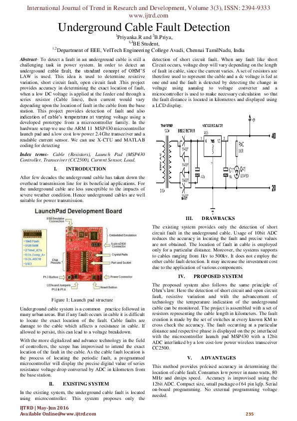 Pdf Underground Cable Fault Detection