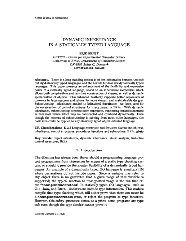 Pdf Dynamic Inheritance In A Statically Typed Language