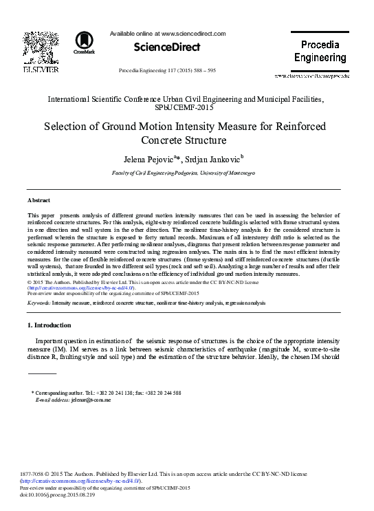 (PDF) Selection of Ground Motion Intensity Measure for Reinforced Concrete Structure