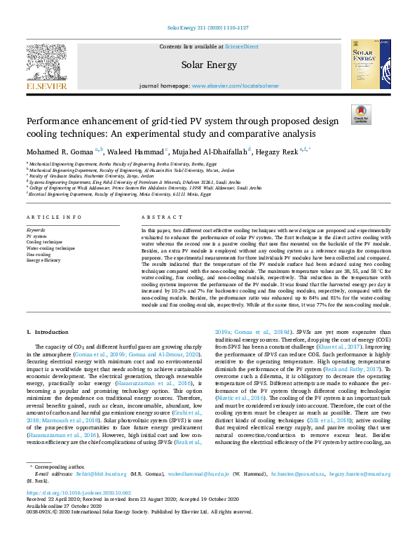 (PDF) Performance enhancement of grid-tied PV system through proposed design cooling techniques ...