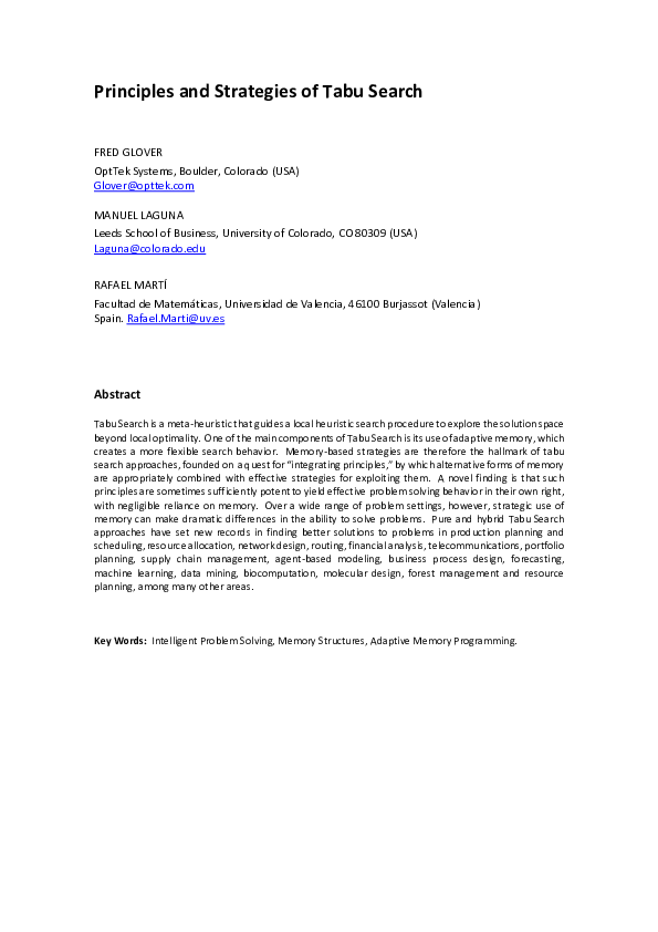 (PDF) Principles and Strategies of Tabu Search