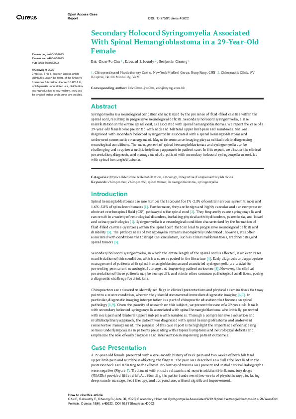(PDF) Secondary Holocord SySecondary Holocord Syringomyelia Associated ...