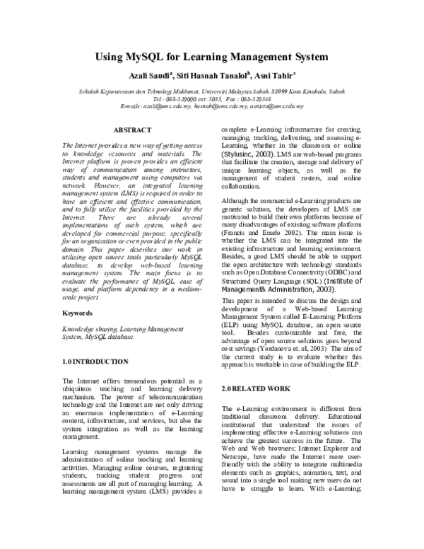 (PDF) Using MySQL for Learning Management System