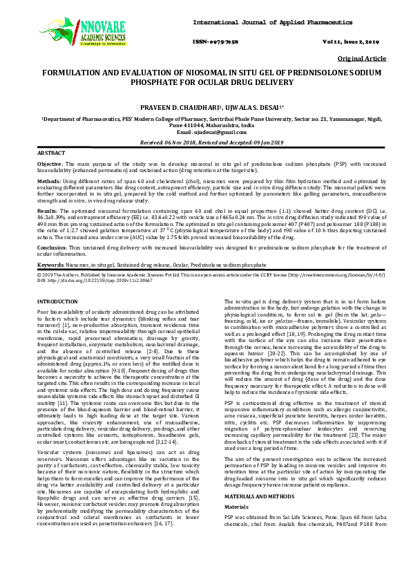 Pdf Formulation And Evaluation Of Niosomal In Situ Gel Of Prednisolone Sodium Phosphate For