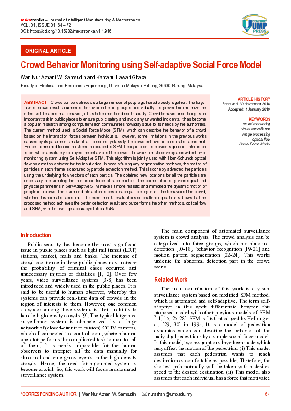(PDF) Crowd behavior monitoring using self-adaptive social force model