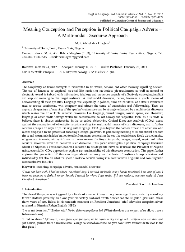 (PDF) Meaning Conception and Perception in Political Campaign Adverts ...