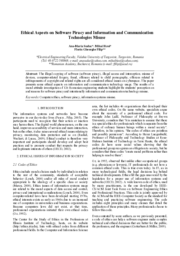 (PDF) Ethical Aspects on Software Piracy and Information and ...