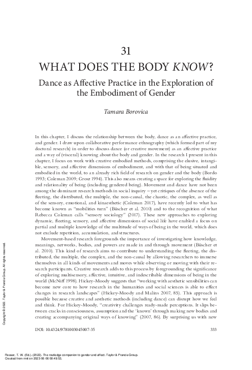 (PDF) What Does the Body Know? Dance as Affective Practice in the ...