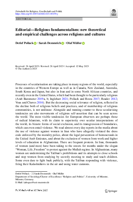 (PDF) Special Section: Religious fundamentalism. New theoretical and empirical challenges across ...