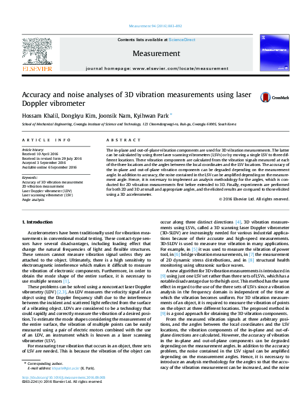 (PDF) Accuracy and noise analyses of 3D vibration measurements using laser Doppler vibrometer