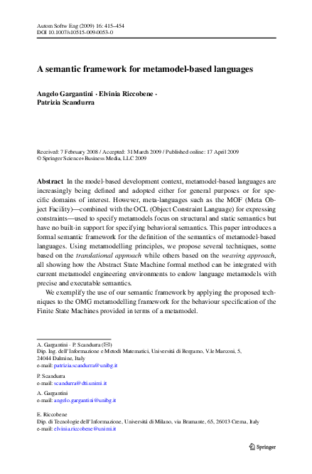 (PDF) A semantic framework for metamodel-based languages