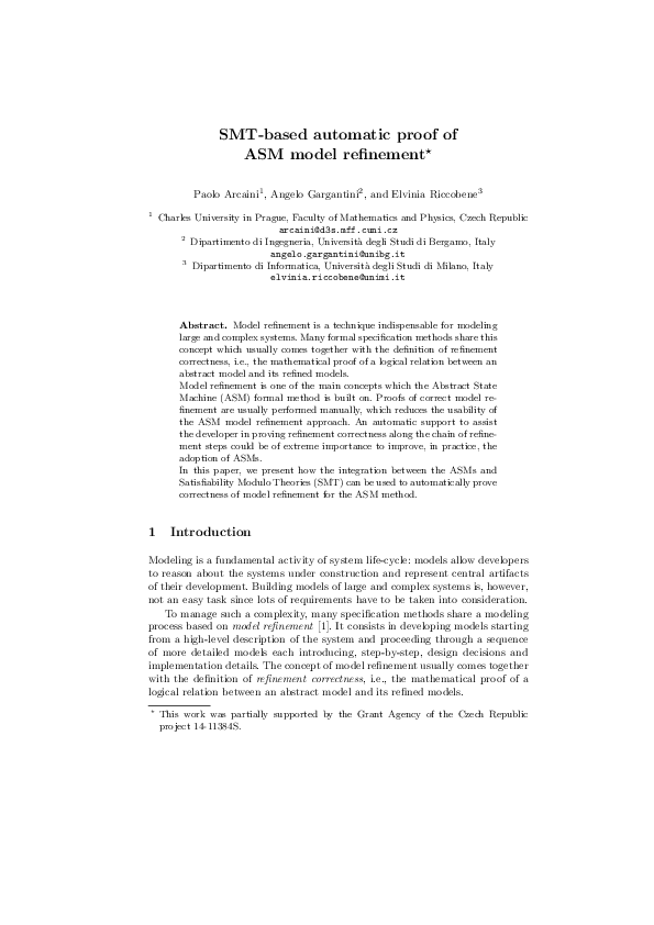 (PDF) SMT-Based Automatic Proof of ASM Model Refinement