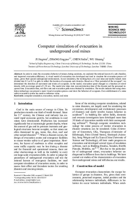 (PDF) Computer simulation of evacuation in underground coal mines