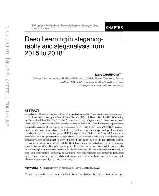Pdf Deep Learning In Steganography And Steganalysis
