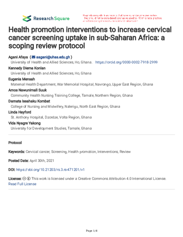 (PDF) Health promotion interventions to increase cervical cancer ...