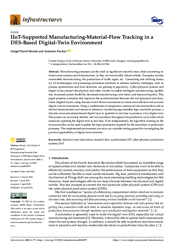 (PDF) IIoT-Supported Manufacturing-Material-Flow Tracking in a DES-Based Digital-Twin Environment