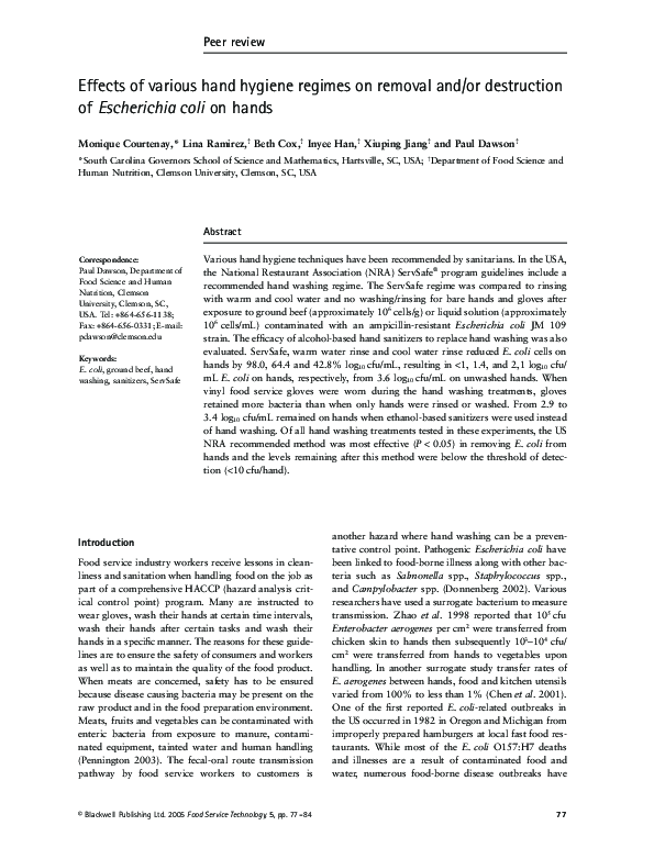 (PDF) Effects of various hand hygiene regimes on removal and/or ...