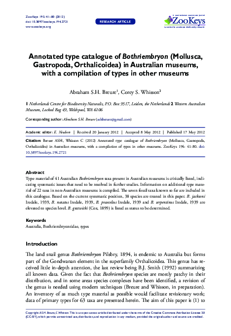 (PDF) Annotated type catalogue of Bothriembryon (Mollusca, Gastropoda ...