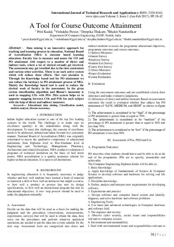 (PDF) A Tool for Course Outcome Attainment