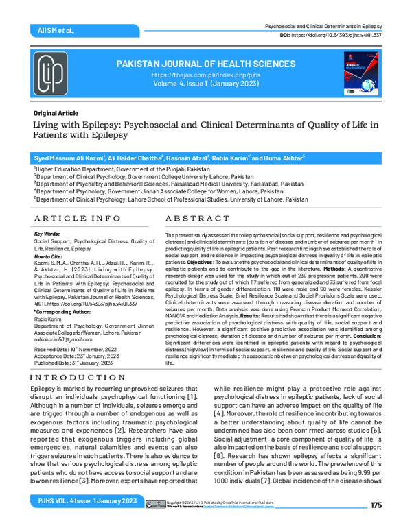 (PDF) Living with Epilepsy: Psychosocial and Clinical Determinants of ...