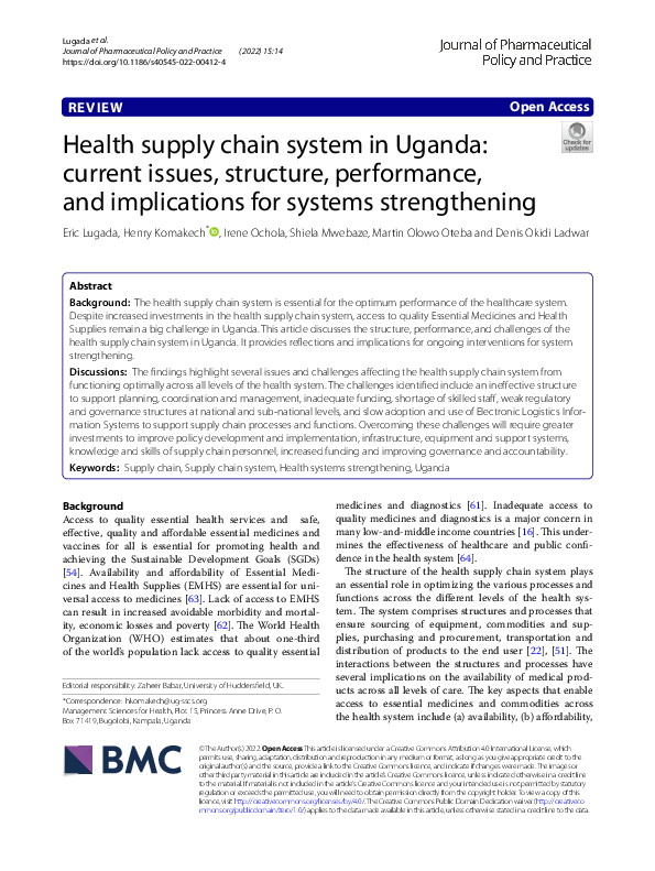 (PDF) Health supply chain system in Uganda: current issues, structure ...