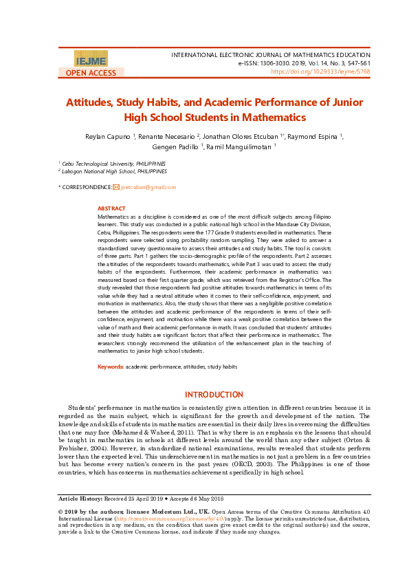 (PDF) Attitudes, Study Habits, and Academic Performance of Junior High ...