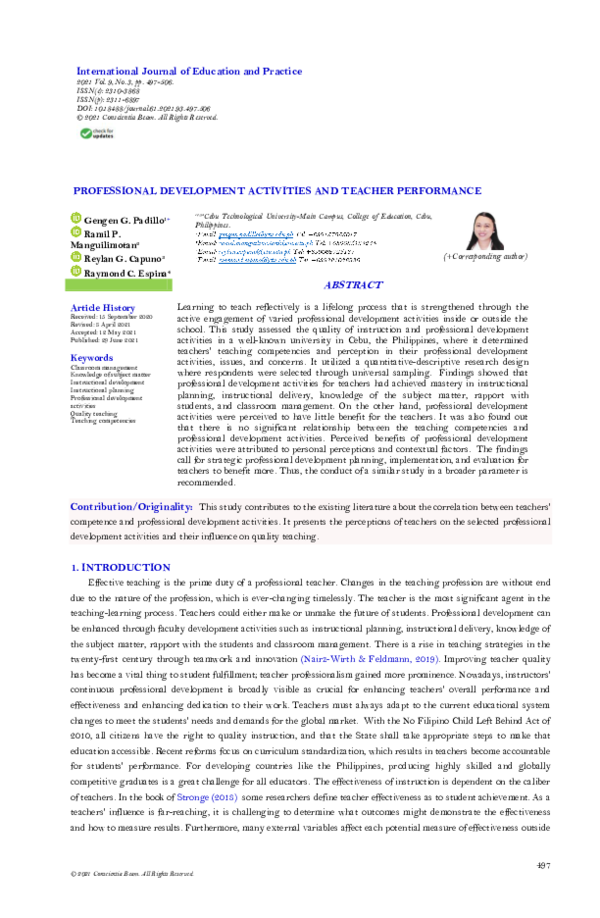 (PDF) Professional Development Activities and Teacher Performance